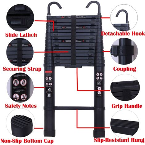 6.2M Heavy Duty Multi-Purpose Aluminium Telescopic Ladder Extendable ...
