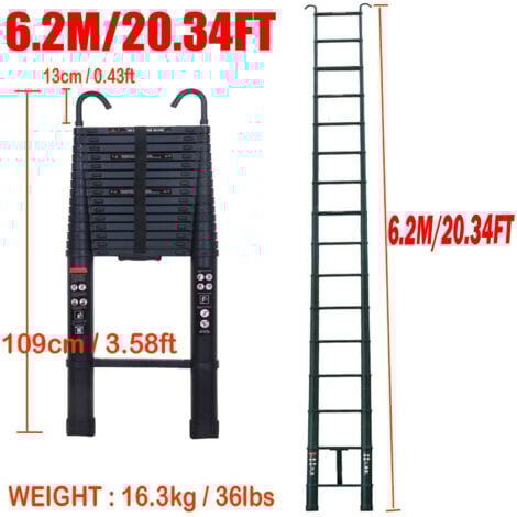 6.2m Telescopic Folding Extendable Extension Ladder Multi Purpose Steps ...