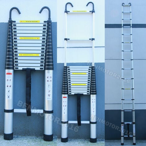 6.2m Telescopic Ladder with Detachable Hook Extendable Steps Folding ...