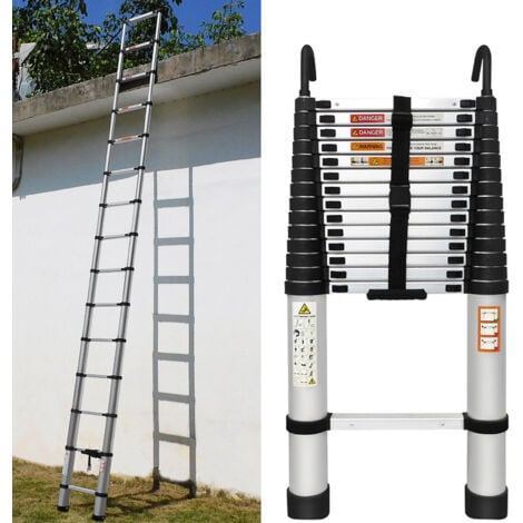 4.4M Heavy Duty Telescopic Ladders With Hooks 14 Steps Aluminum ...
