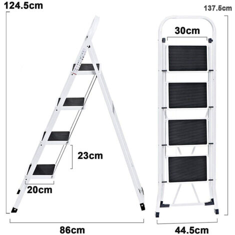 4 Step Steel Tread Ladder Stepladder Folding Anti Slip Feet Home Garage ...
