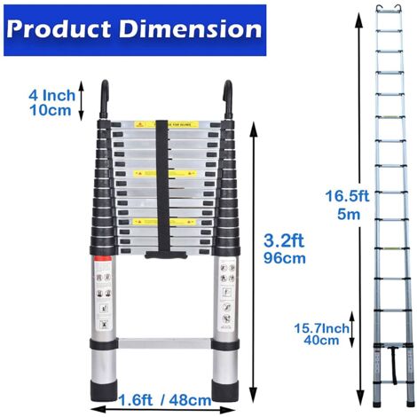 5m Aluminium Telescopic Ladder Extendable Portable Heavy Duty Multi ...