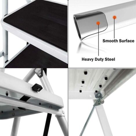 2 Step Folding Step Ladder with Handgrip Anti-Slip Sturdy and Wide ...