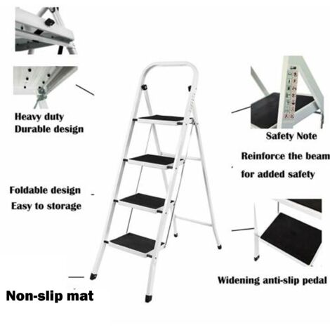 Folding 4 Tread Step Ladder Heavy Duty Steel Safety with Mat Treads ...