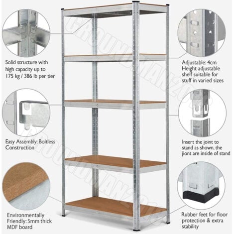 Heavy Duty 5 Tier Boltless Garage Shelving Unit Shed Warehouse Workshop ...