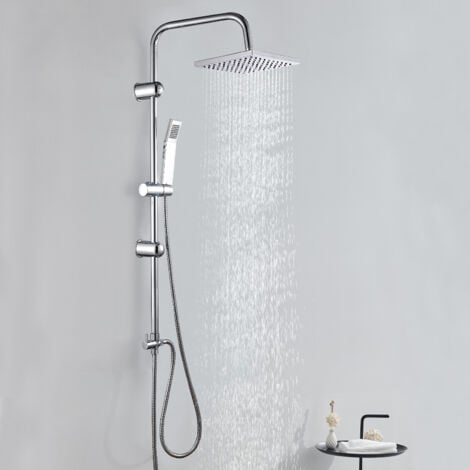 Shower Mixer Square Chrome Bathroom Exposed Twin Head Valve Handheld ...