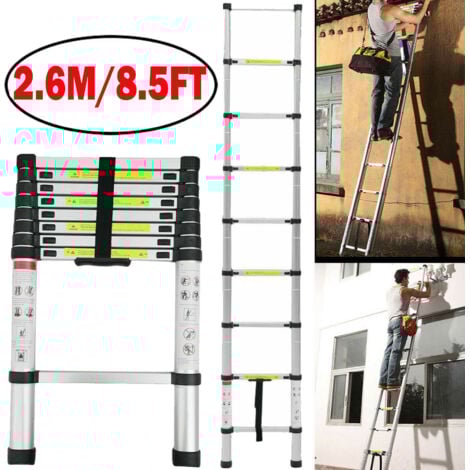 Aluminium Folding Telescopic Ladder 2.6m 9 Steps Ladder Multi-Purpose ...