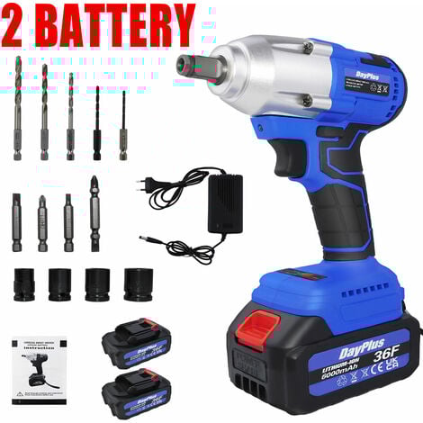 Cordless Electric Impact Wrench Rattle Nut Gun 420Nm 2x Li-ion Battery ...