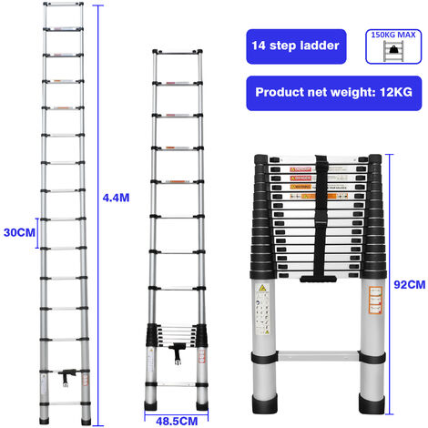 Telescopic 4.4M Multi Purpose Ladder Light Weight Aluminum DIY ...