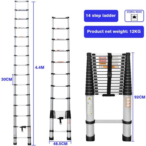 4.4 Meters Aluminums Ladders Portable Straight Ladder Household Folding ...
