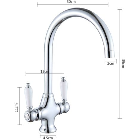 Chrome Traditional Kitchen Sink Mixer Tap Elegant White Ceramic Dual ...