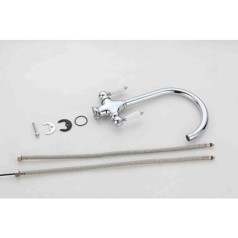 Chrome Traditional Kitchen Sink Mixer Tap Elegant White Ceramic Dual ...