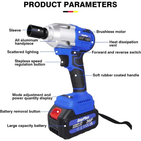 21V Brushless Cordless Impact Wrench Gun Driver Nut Tool Drill Set ...