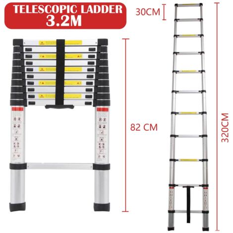 10.5Ft 3.2M Extendable Alminium Ladders Telescopic Folding Extending ...