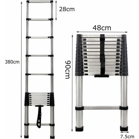 Multi-Purpose Telescoping Ladder 3.8m, Heavy Duty Strong Stainless ...