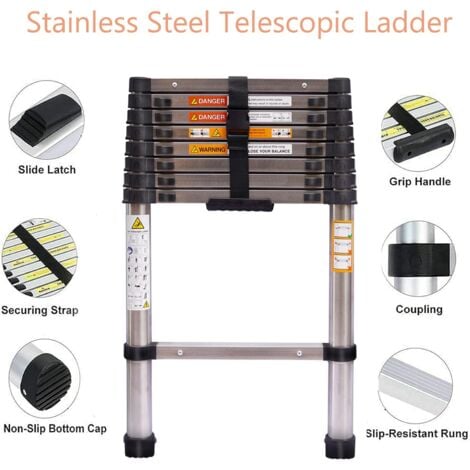 Multi-Purpose Telescoping Ladder 3.8m, Heavy Duty Strong Stainless ...