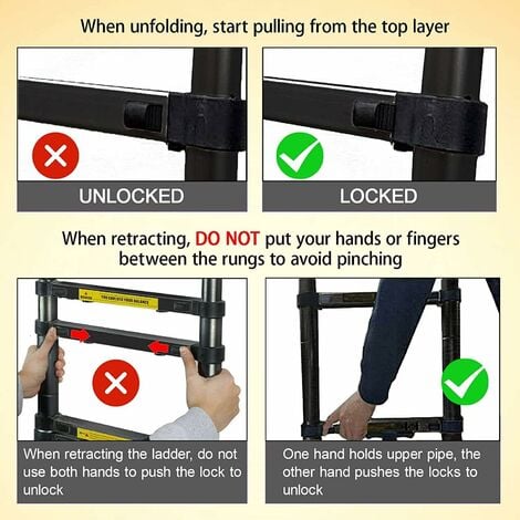 10.5 FT Telescoping Ladder Aluminum Telescopic Extension Ladder with 2 ...