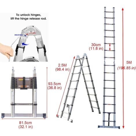 5M Multi-Purpose Telescopic Ladder Extension Extendable Steps EN131 Telescoping Ladder 16.5ft 16 ...