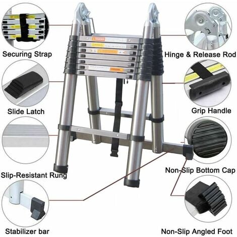 5M Multi-Purpose Telescopic Ladder Extension Extendable Steps EN131 ...