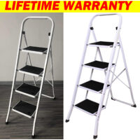 Folding 4 Tread Step Ladder Heavy Duty Steel Safety with Mat Treads ...