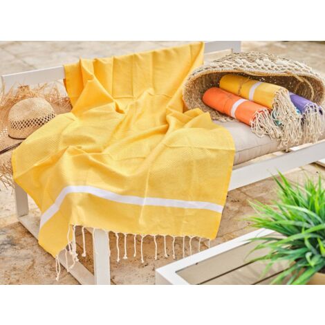 Fouta en coton tissage nid d'abeille spa 100x200cm jaune