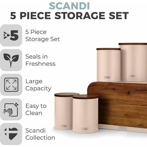 Tower T826140PCLY Scandi 5-Piece Acacia Wood Storage Set with Bread Bin ...