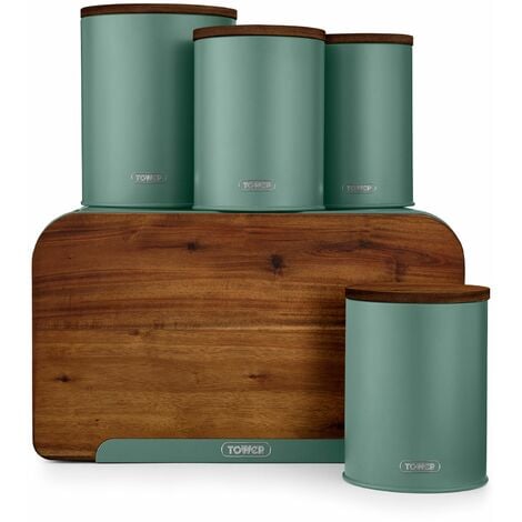 Tower T826140JDE Scandi 5-Piece Acacia Wood Storage Set with Bread Bin ...