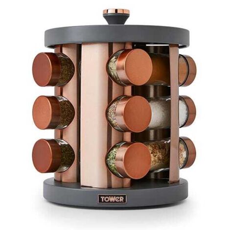 Tower T826022GRY Cavaletto 12 Jar Rotating Spice Rack with Pre-Filled ...