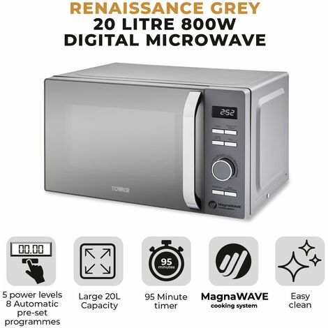 Tower T24039GRY Renaissance 20L Microwave with 5 Power Settings and ...