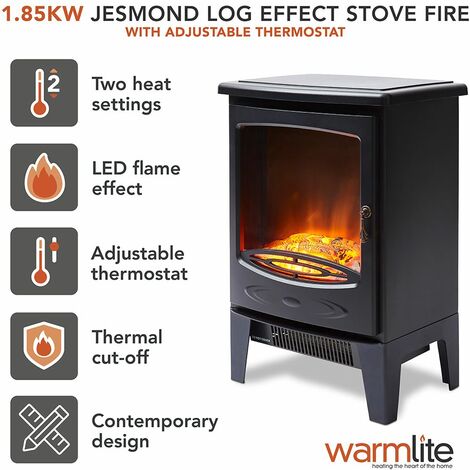Warmlite WL46040 Jesmond Log Fire Stove, 1.85KW, Black