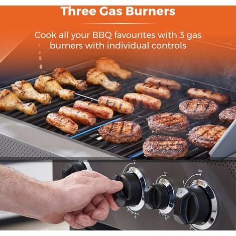 Tower Stealth 3000 T978501 3 Burner Gas BBQ with Additional Side Burner ...