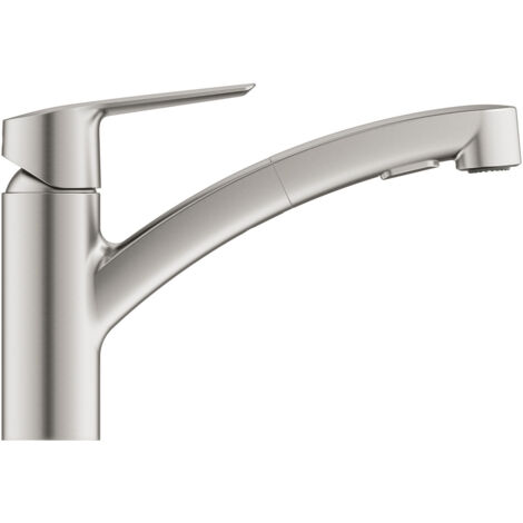 Mezclador de cocina GROHE Start 3 quickfix con ducha, acero mate GROHE