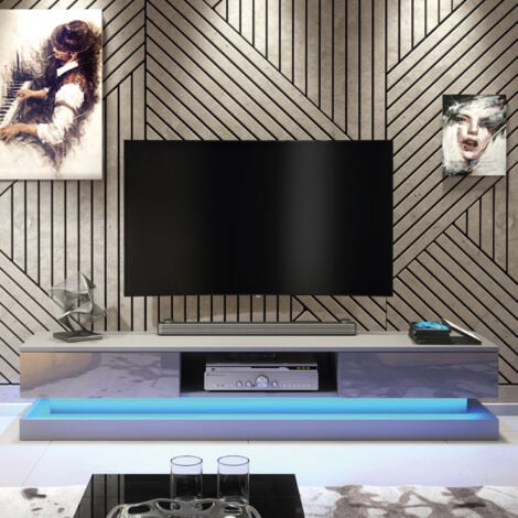 Bloom TV Unit - Dark Grey with Gloss Doors & LED - 180cm
