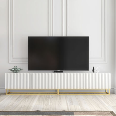 Ripple Duo TV Unit - White Fluted Doors - 200cm