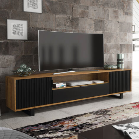 Blackridge TV Unit - Dark Oak with Black Matt Doors - 200cm