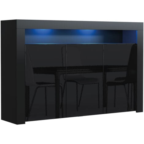 Aether Sideboard - Black with Gloss Doors & LED - 155cm