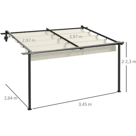 Outsunny pérgola de pared 4x3 m cenador de jardín con techo retráctil ...