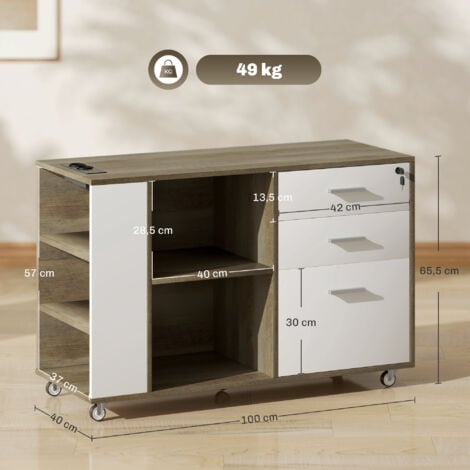 HOMCOM cajonera de oficina con ruedas 3 cajones cajonera para ...