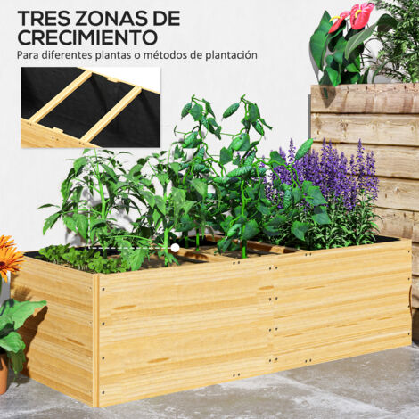 Outsunny jardinera de madera jardinera exterior grande con 3 zonas de cultivo y forro jardinera ...