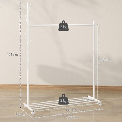 HOMCOM burro ropa con ruedas, perchero burro ropa con 5 ganchos barra ...