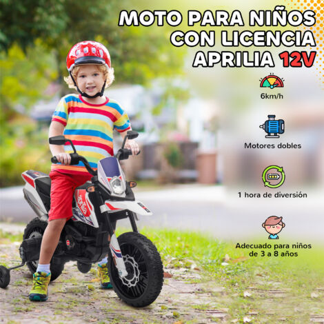 AIYAPLAY moto eléctrica para niños 12V con licencia Aprilia con ruedas ...