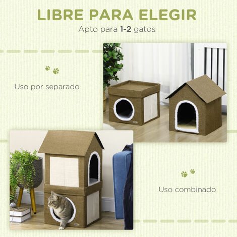 Pawhut casa para gatos de 2 niveles cama cueva para gatos caseta para ...