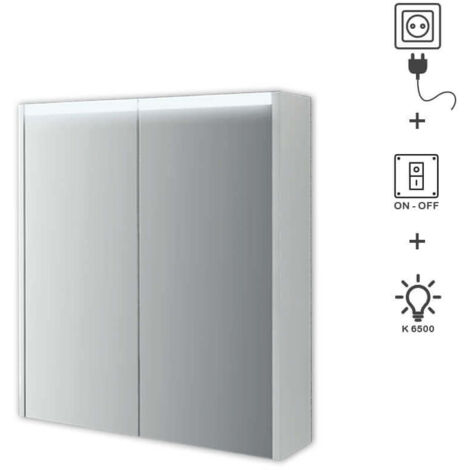 Specchio contenitore due ante con illuminazione LED 67X60X15