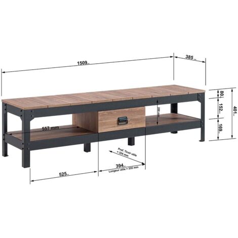 Mobile TV con 2 nicchie e 1 cassetto effetto rovere vecchio - L151 cm