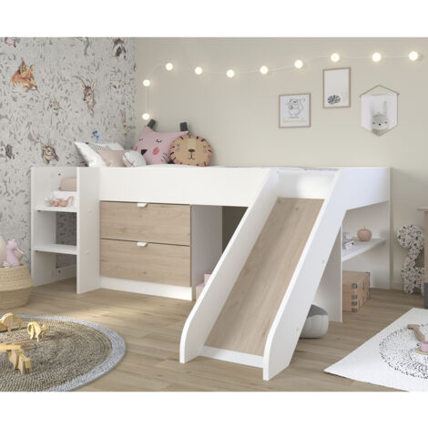 Letto Alto con 2 Cassetti e Scivolo - 90x200 cm - Tobo