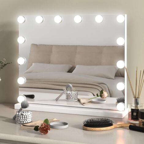 RELAX4LIFE Miroir LED Coiffeuse avec 14 Ampoules, Miroir Maquillage Lumineux, 3 Couleurs ...
