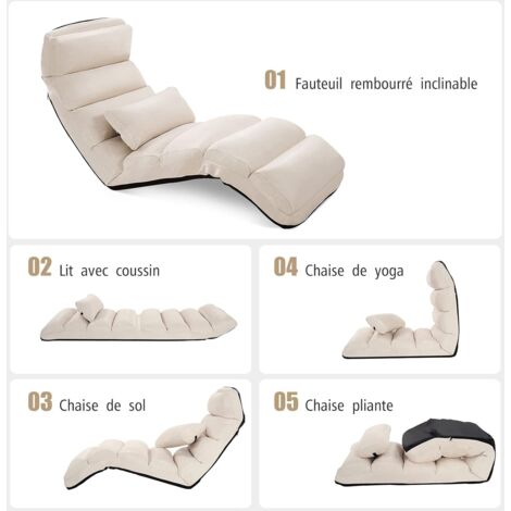 RELAX4LIFE Méridienne en Daim Réglable en 5 Positions 90°-180°et ...