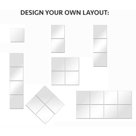 ENKI, Kendall, Self-Adhesive Silver Mirror Tiles, Set of 4 Squares 300 ...