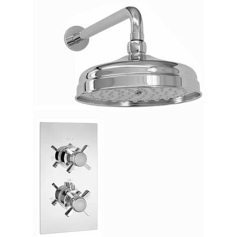 ENKI Edwardian Shower Set Crosshead Wall Fixed Chrome 8"