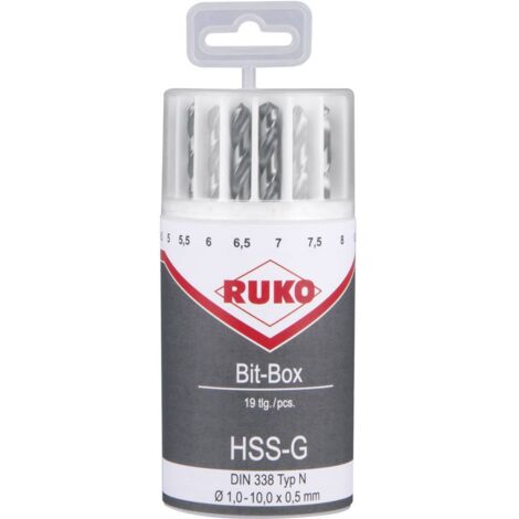 RUKO 214225 HSS-G Kit punte a spirale da metallo 19 parti DIN 338 ...